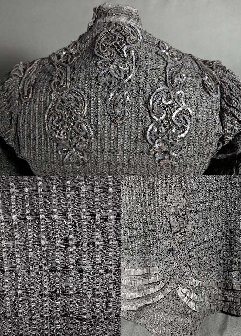 Gothic Edwardian Antique Fashion Early 1900s Sequined Silk Mourning ...