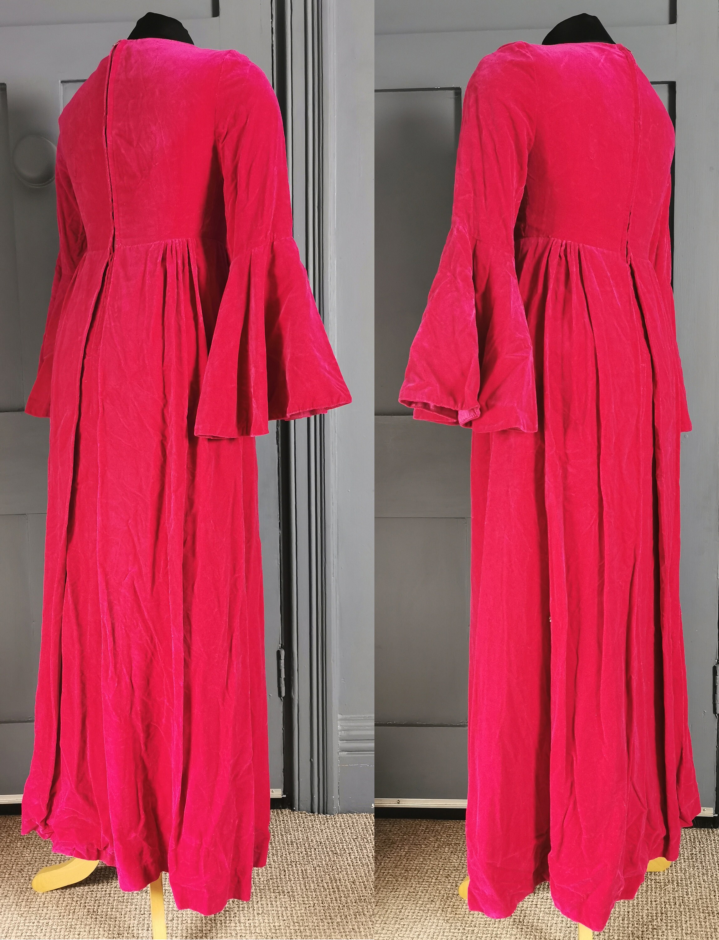 Vibrant Vintage 1960s Medieval Style Pink Velvet Evening Dress - Clive ...