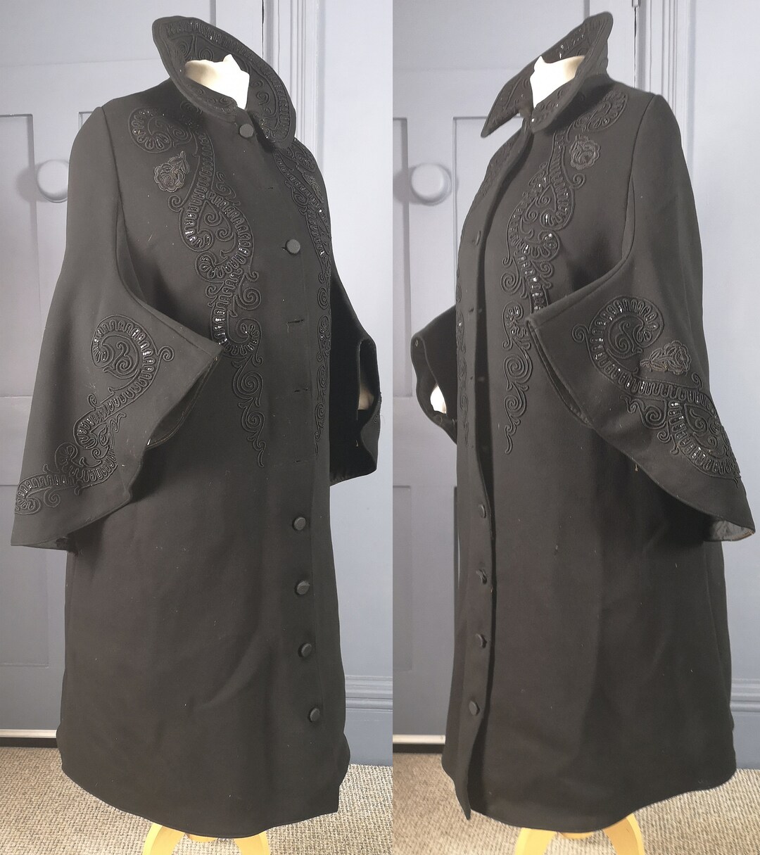 Rare 1870s / 1880s Natural Form Era Bustle Mourning Coat Soutache ...