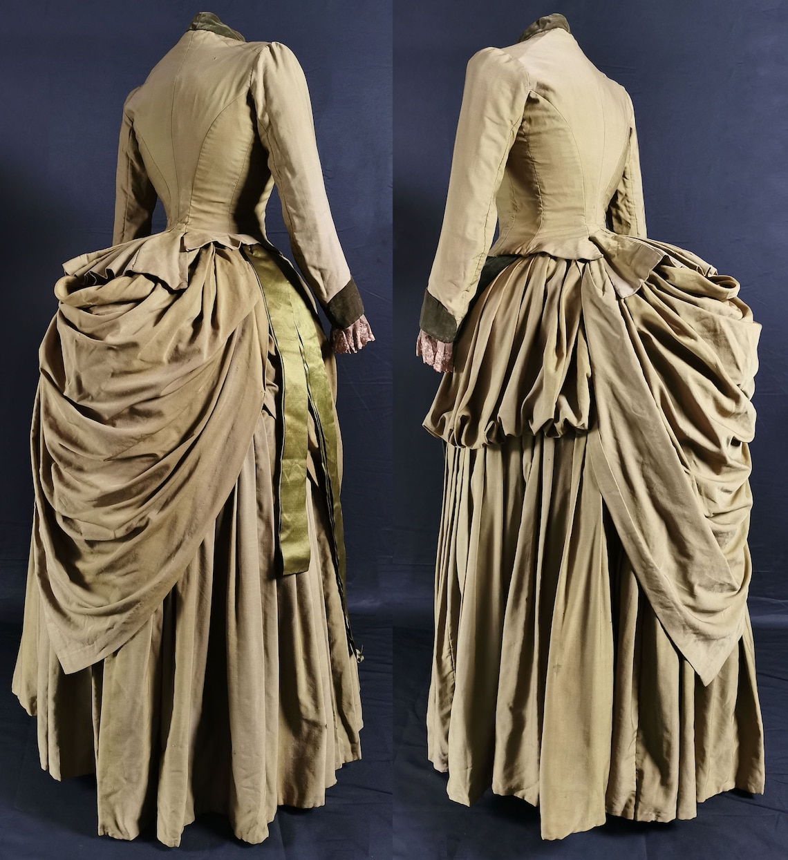 Victorian Antique Fashion 1880s Green Wool Asymmetric Bustle Dress - Etsy