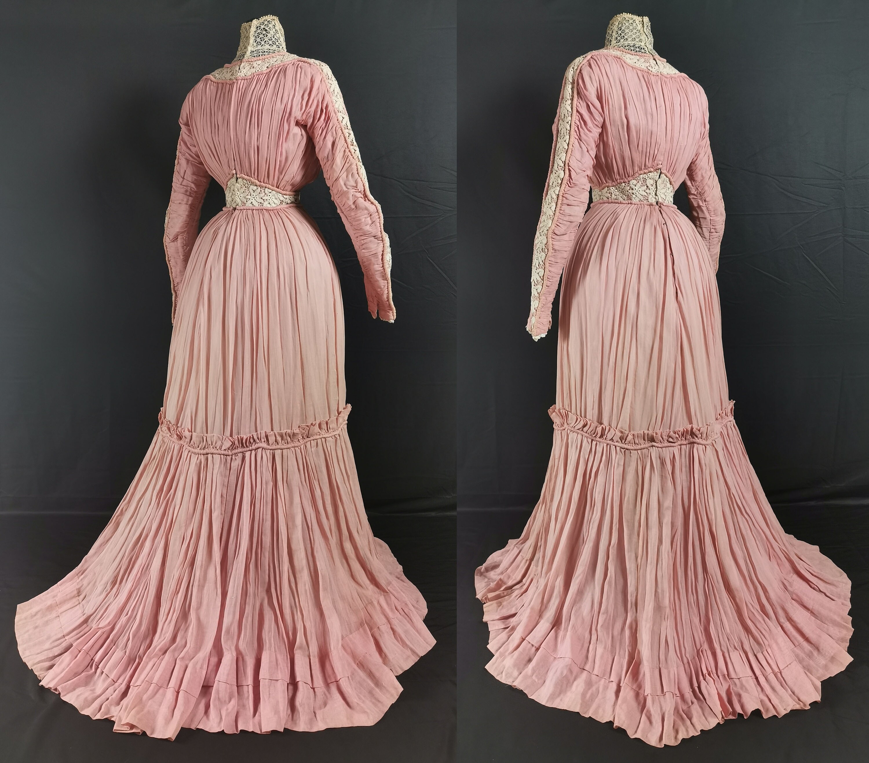 Exquisite Late Victorian / Edwardian 1890s / 1900s Pleated Pink Silk ...