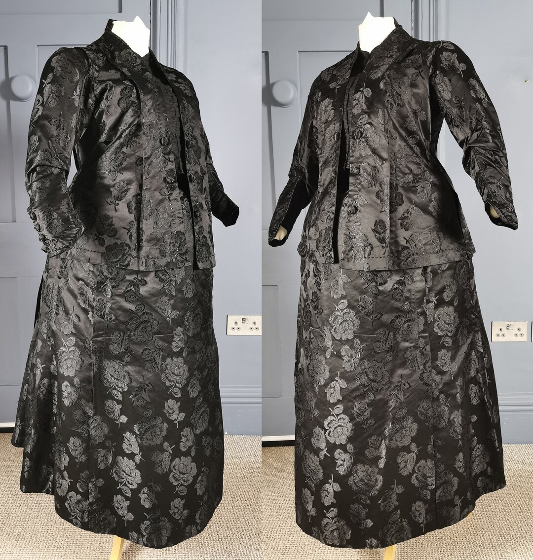 Smart Antique Post Edwardian / 1910s Floral Silk Mourning Walking Suit ...
