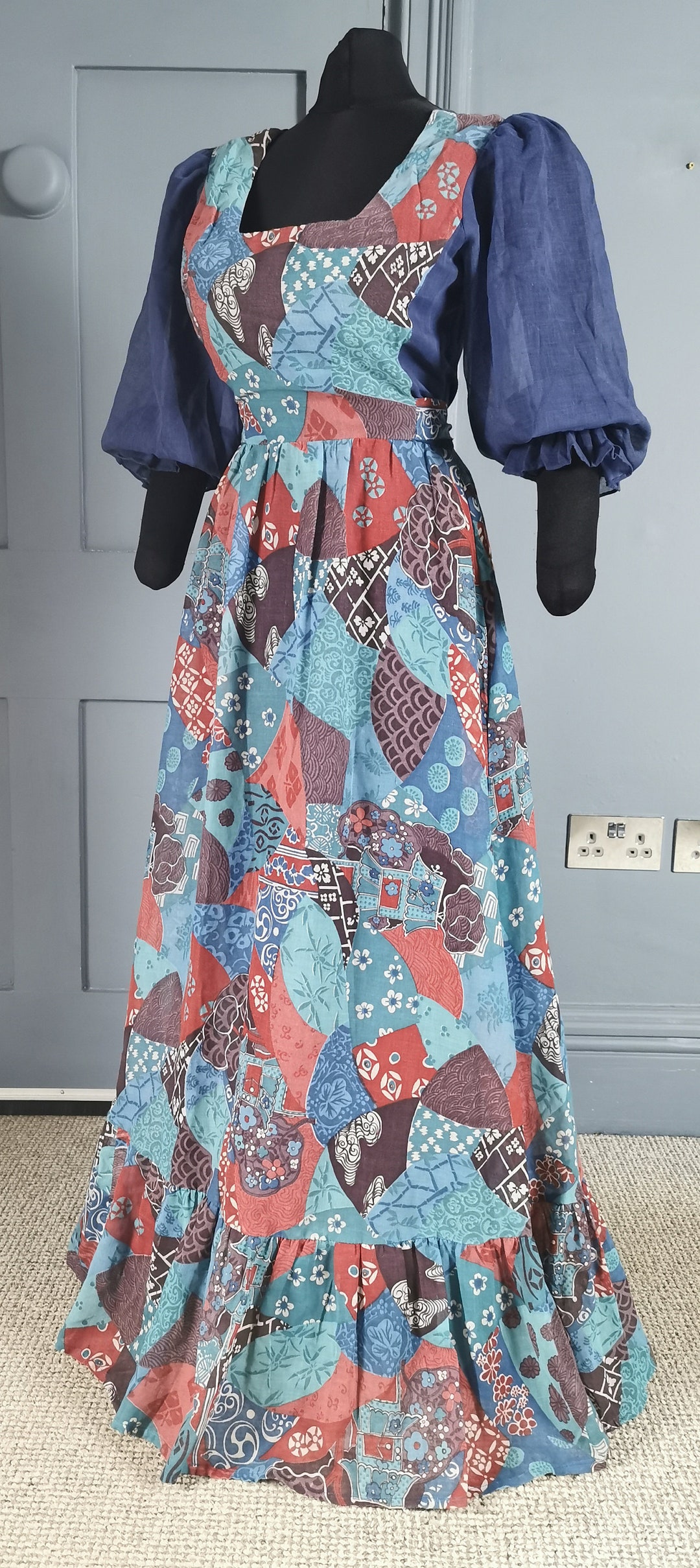Stylish Vintage 1970s Boho / Hippie Chic Print Evening Maxi Dress - Etsy UK