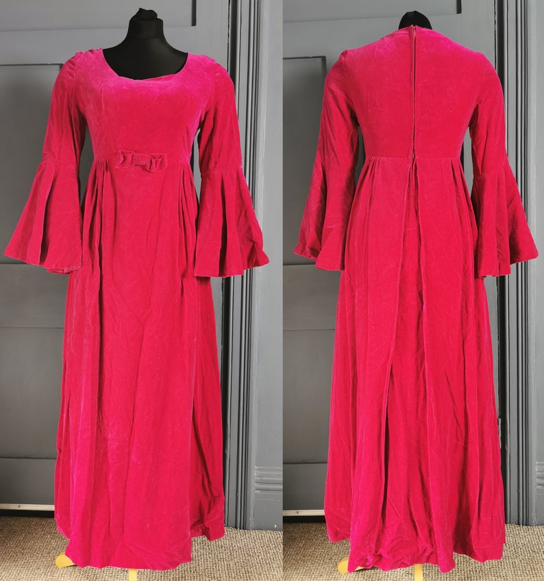 Vibrant Vintage 1960s Medieval Style Pink Velvet Evening Dress - Clive ...