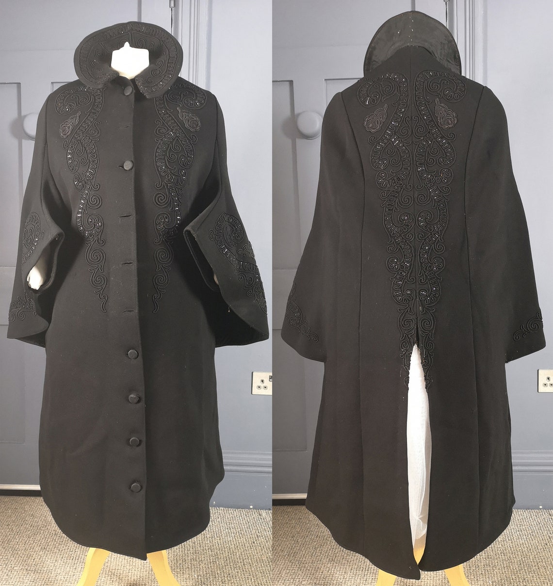Rare 1870s / 1880s Natural Form Era Bustle Mourning Coat Soutache ...