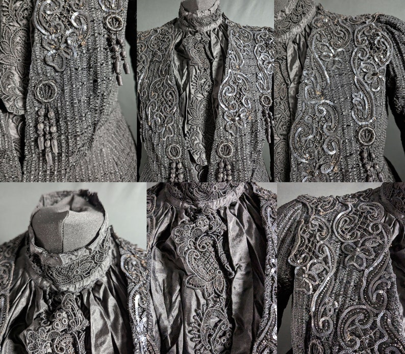Gothic Edwardian Antique Fashion Early 1900s Sequined Silk Mourning ...