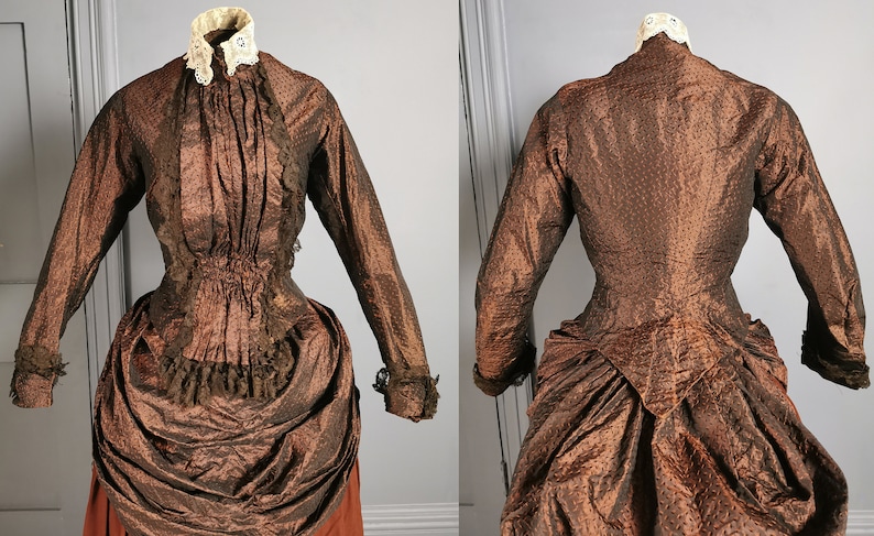 Victorian Antique Mid 1880s Silk & Wool Bustle Day Dress - Etsy UK