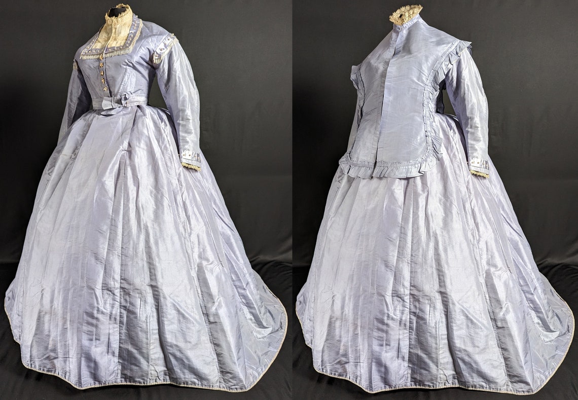 Stunning Victorian Antique Fashion 1860s Four Piece Lilac Silk ...