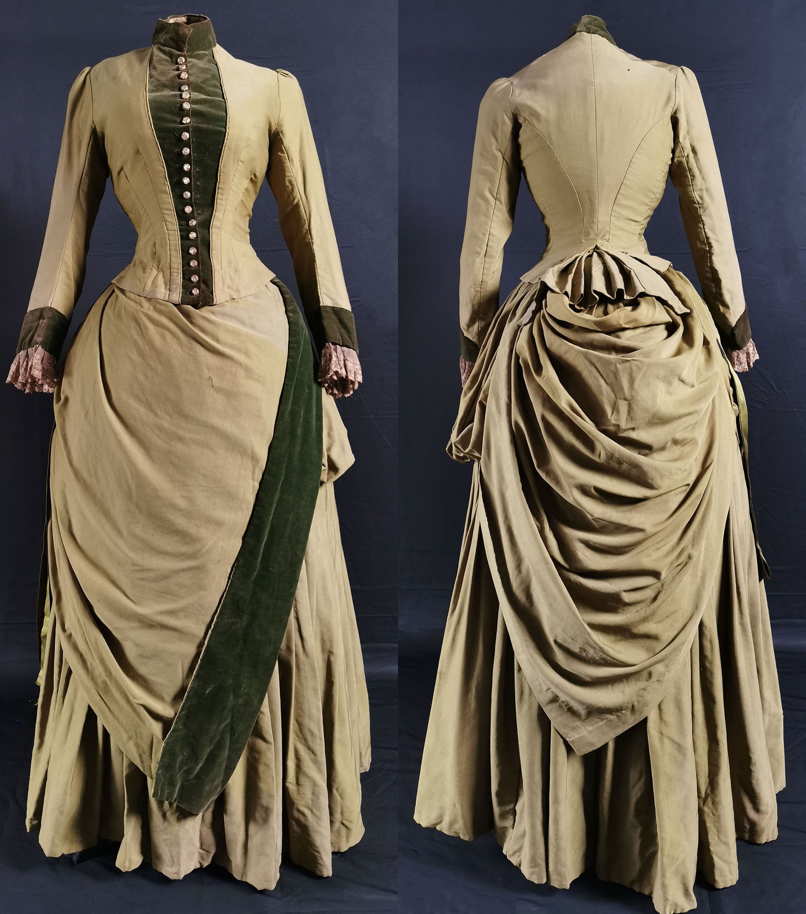 Victorian Antique Fashion 1880s Green Wool Asymmetric Bustle Dress - Etsy