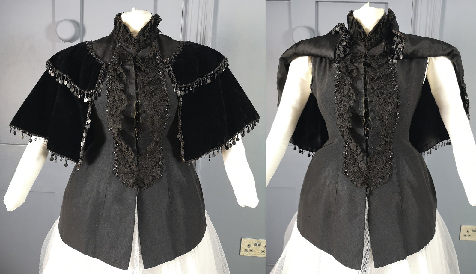 Opulent Gothic 1880s / 1890s Mourning Bustle Jacket Victorian Antique ...
