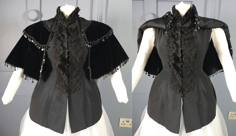 Opulent Gothic 1880s / 1890s Mourning Bustle Jacket Victorian Antique ...