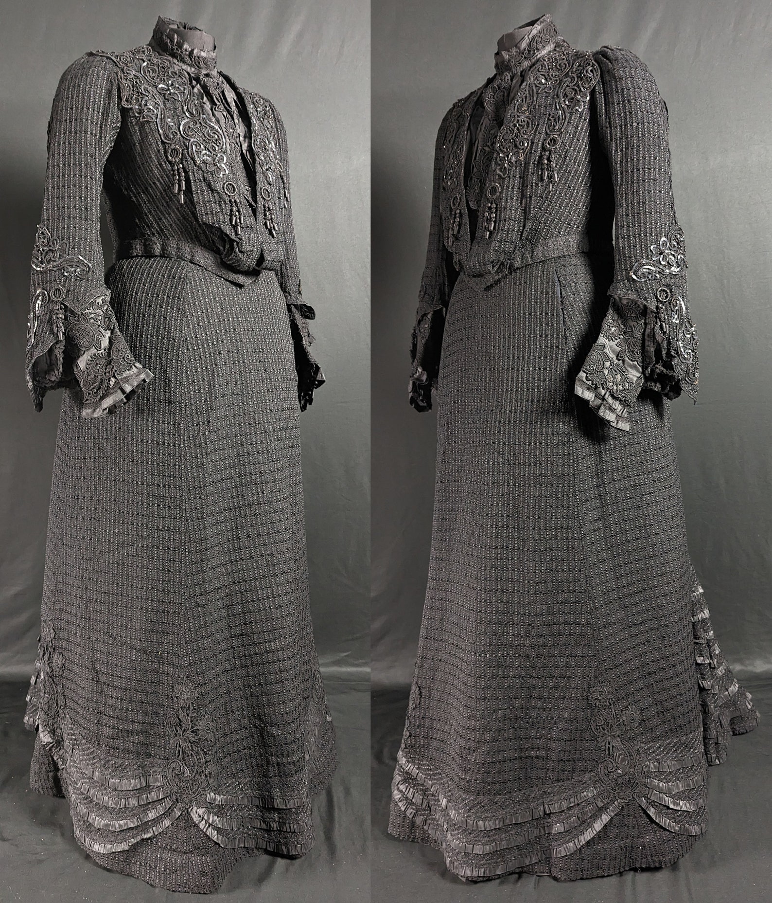 Gothic Edwardian Antique Fashion Early 1900s Sequinned Silk Mourning ...