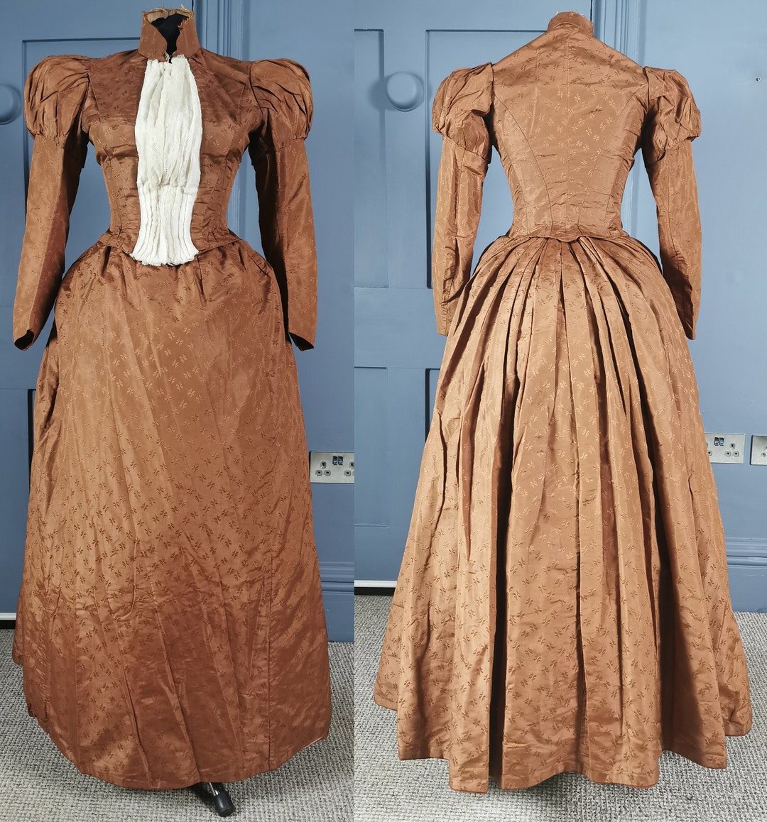 Smart Late 1880s Puff Shoulder Silk Bustle Day Dress - Victorian ...