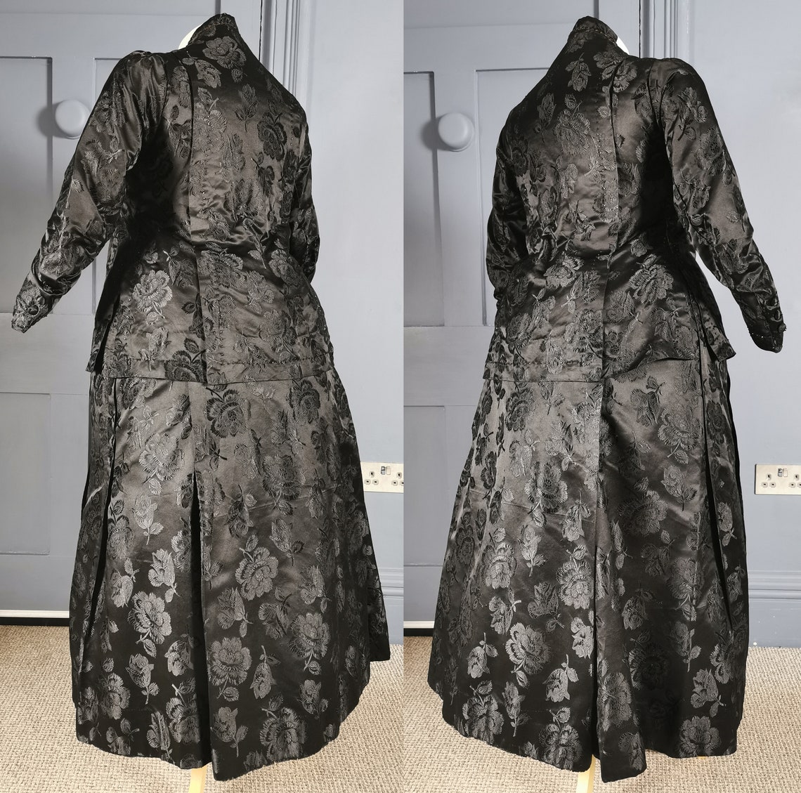 Smart Antique Post Edwardian / 1910s Floral Silk Mourning Walking Suit ...