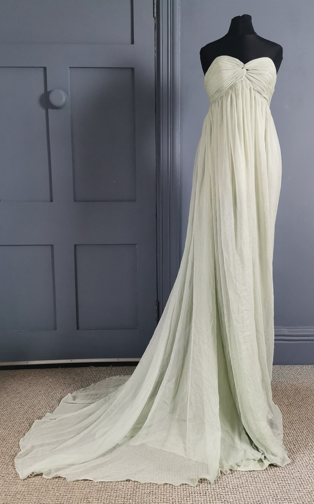 Diaphanous Vintage 1960s Seafoam Green Empire Line Goddess Evening ...