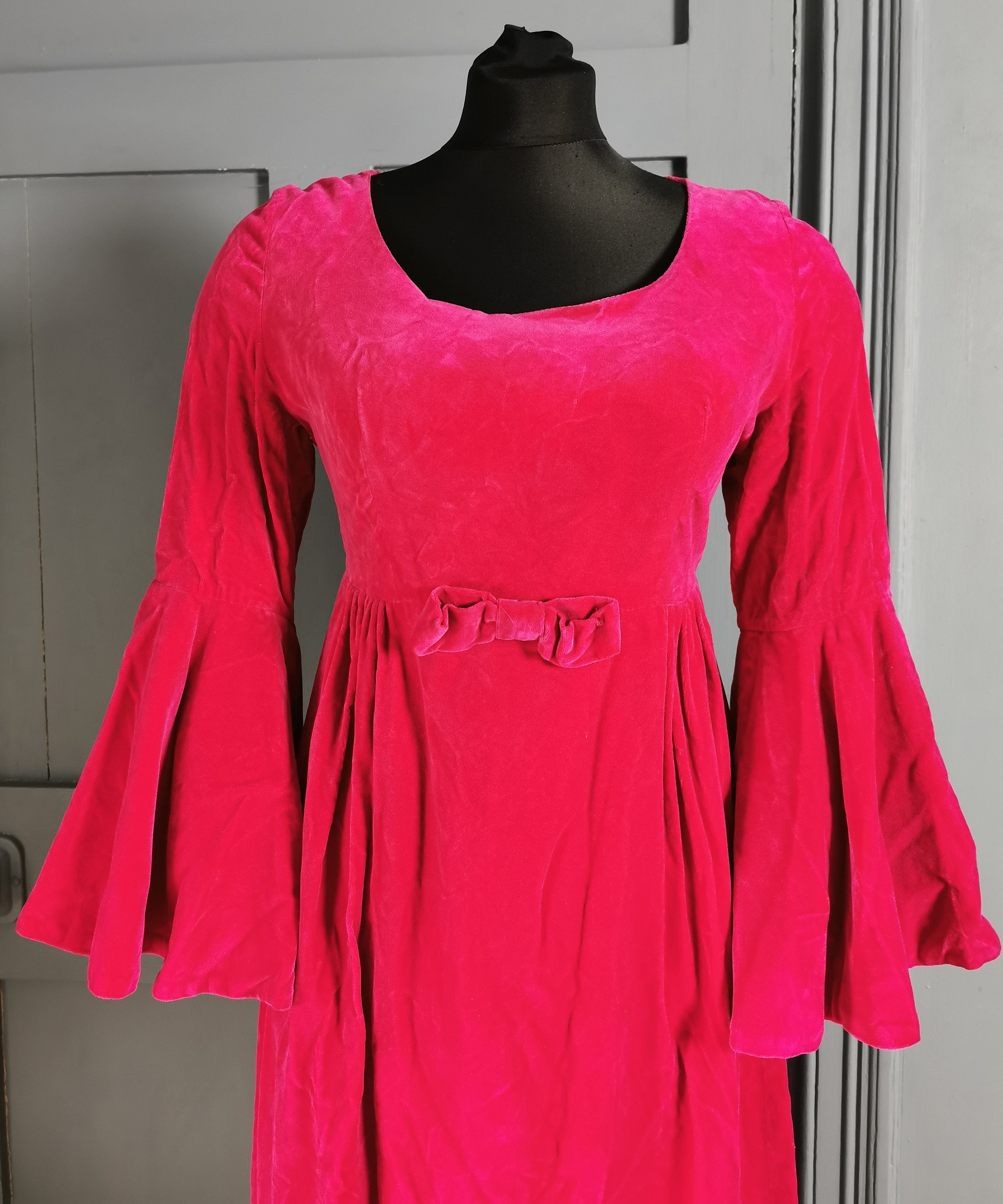 Vibrant Vintage 1960s Medieval Style Pink Velvet Evening Dress - Clive ...
