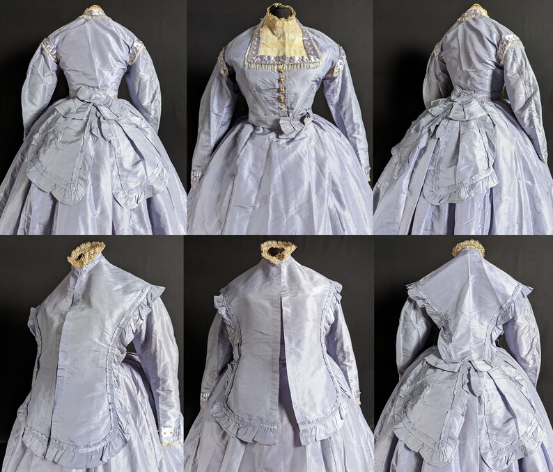 Stunning Victorian Antique Fashion 1860s Four Piece Lilac Silk ...