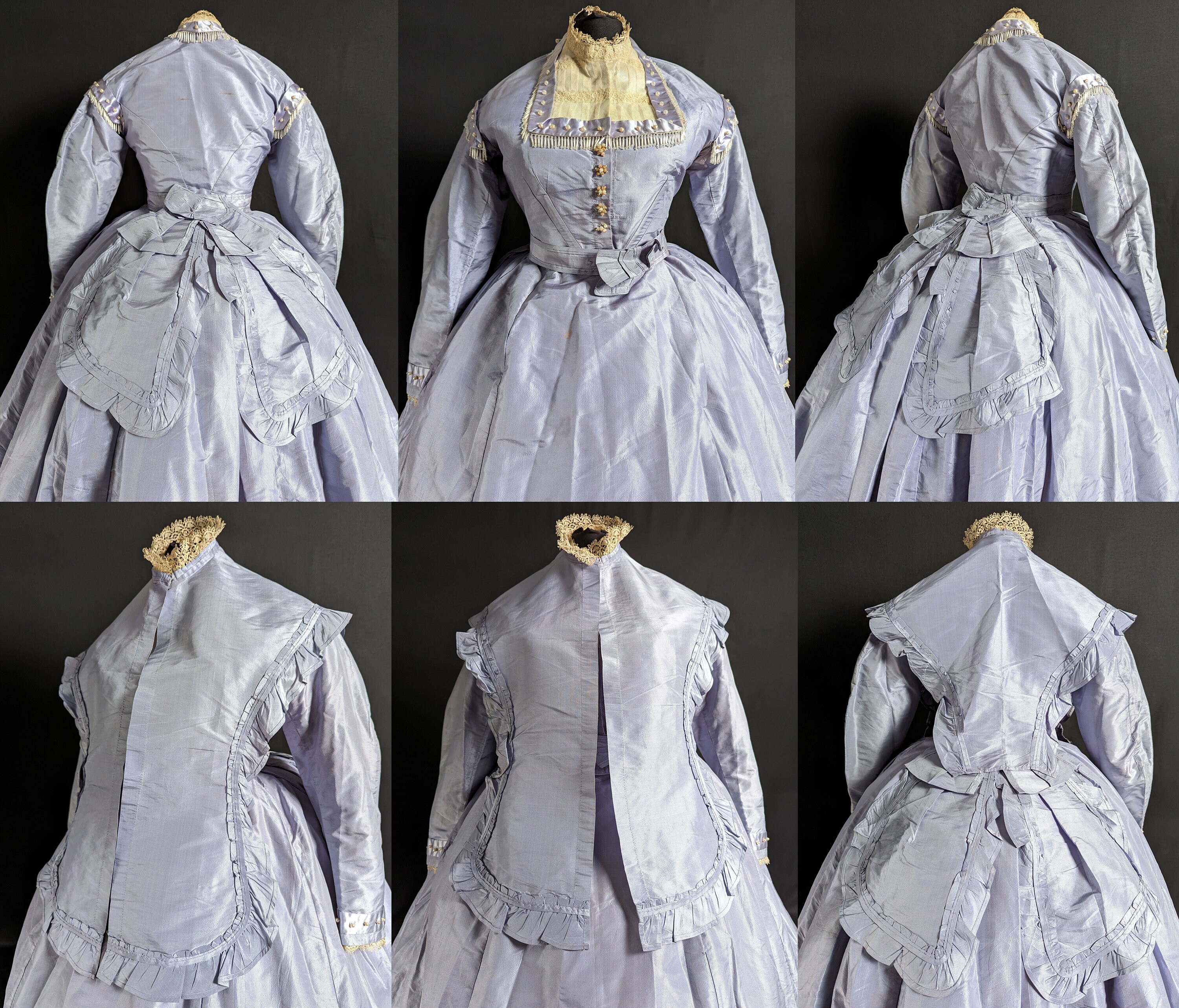 Stunning Victorian Antique Fashion 1860s Four Piece Lilac Silk ...