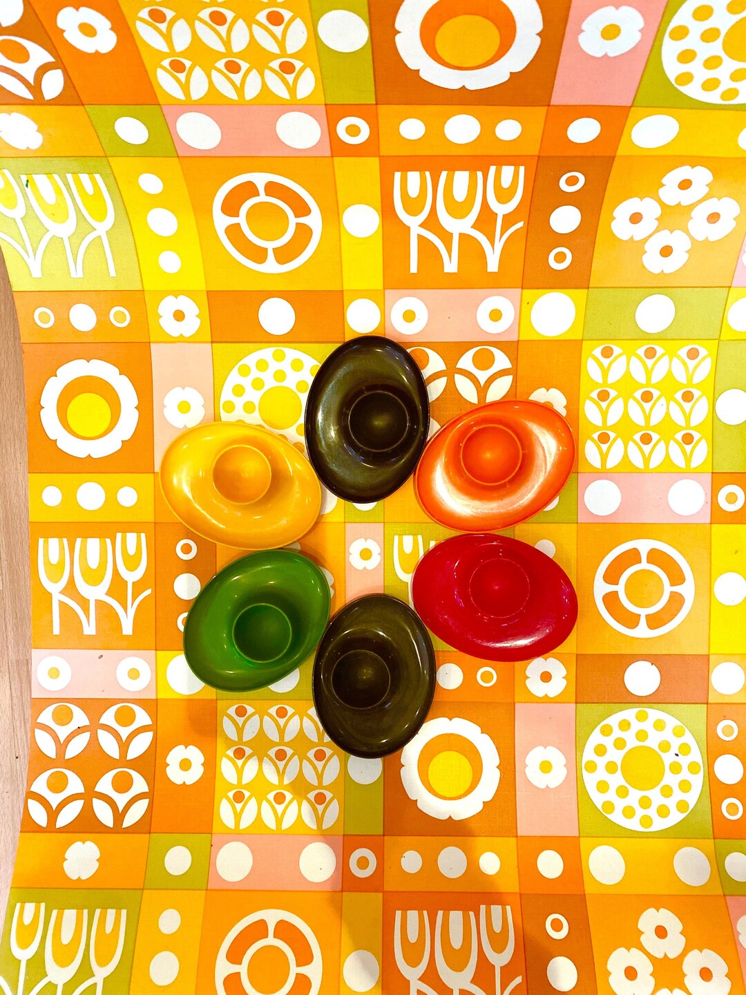 Vintage Egg Cups 70s Plastic German West German Red Green Orange Yellow ...