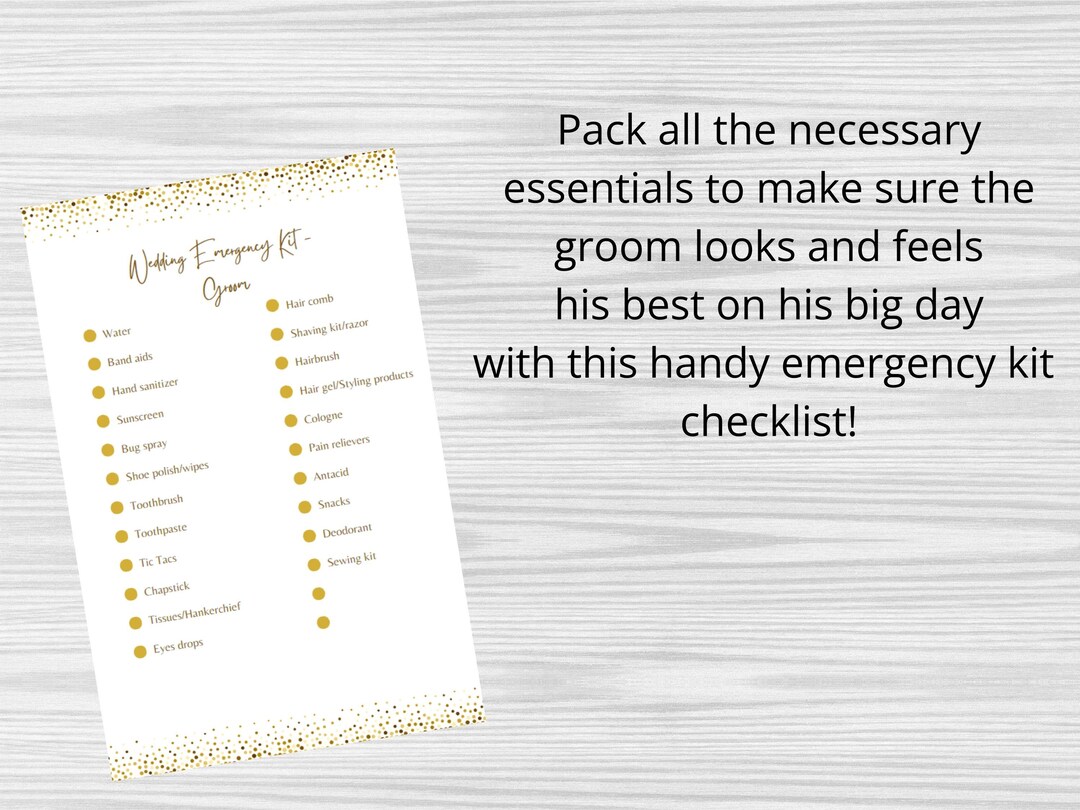 Wedding Day Emergency Checklist for Groom Editable Printable Best Man ...