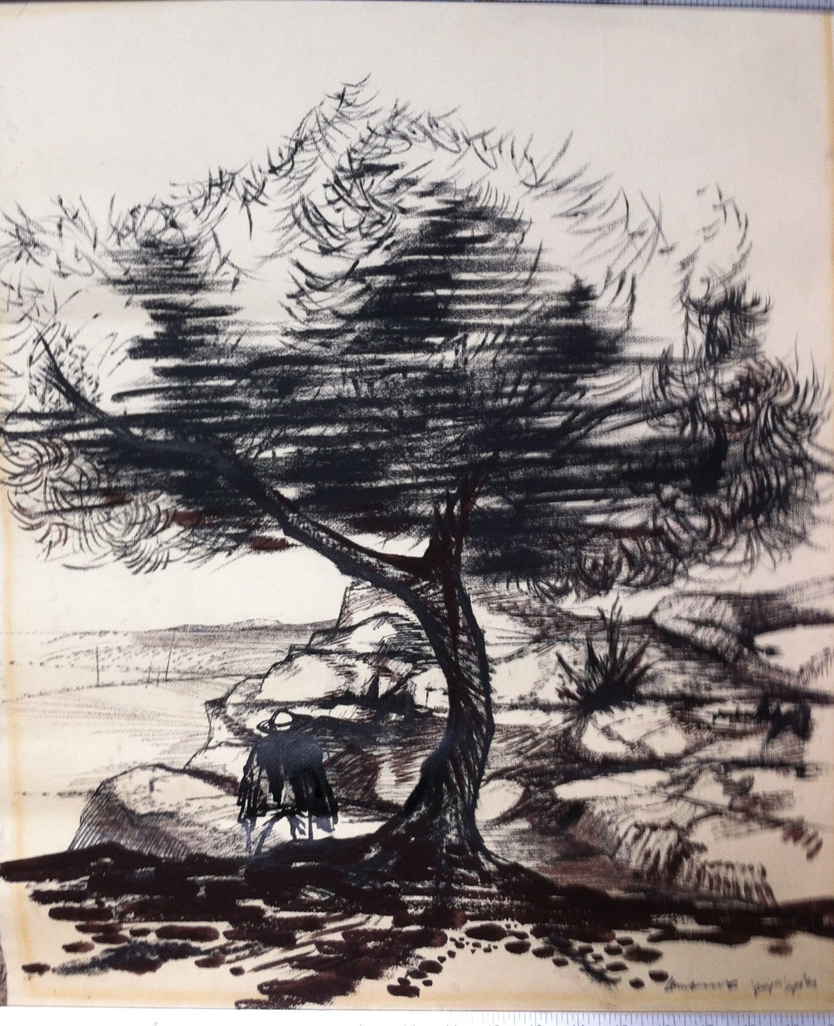 Charcoal and Graphite tree and Man signed by Artist lam...c - Etsy