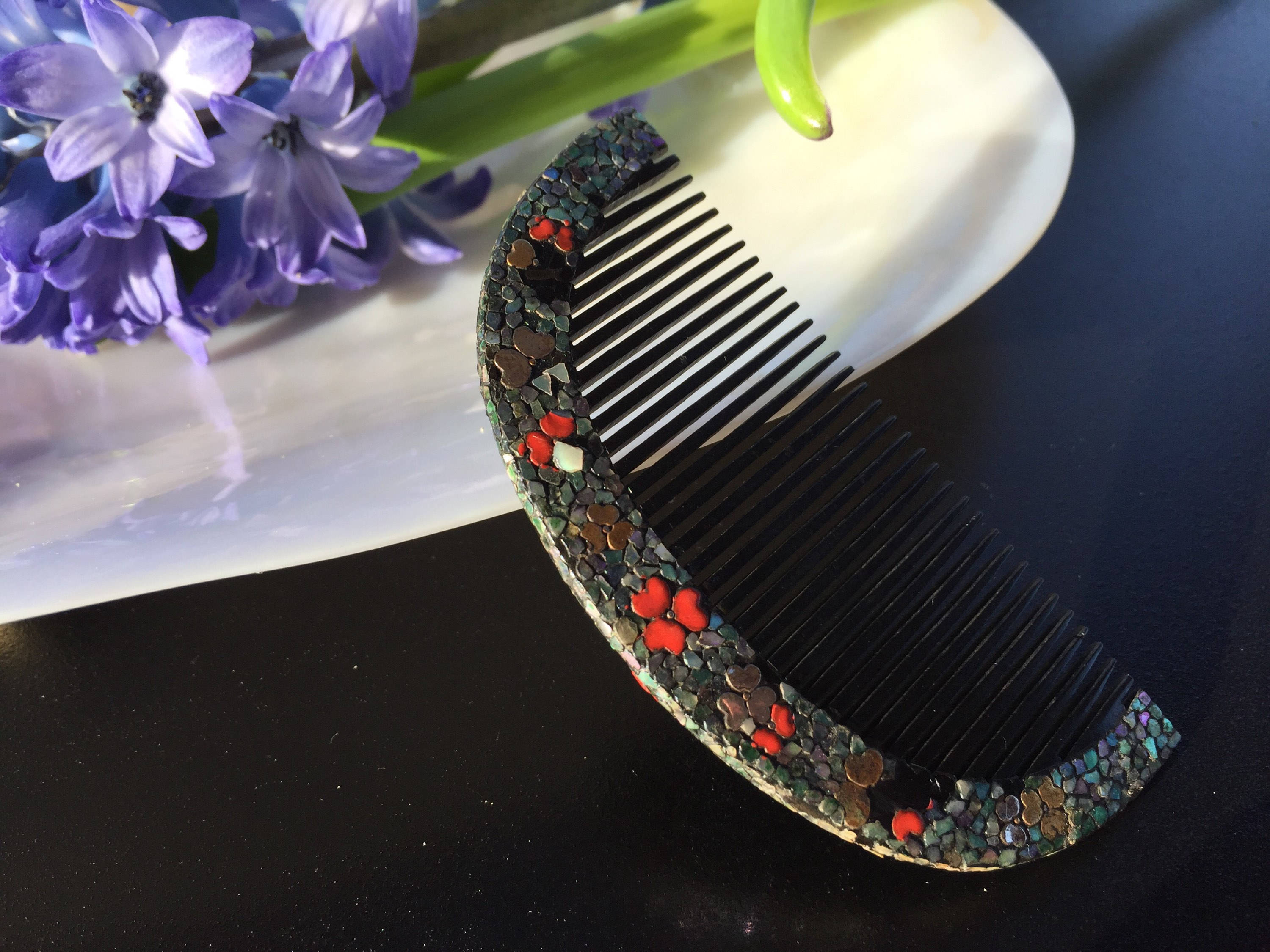 Japanese Antique/vintage Decorative Hair Comb With Mother of Pearl ...