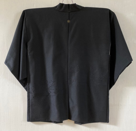 Black Short kimono Robe Authentic Japanese Vintage - Gem