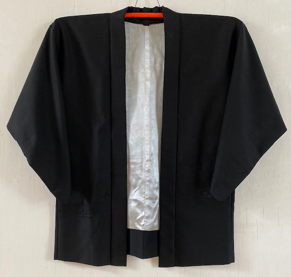 Black Short kimono Robe Authentic Japanese Vintage - Gem