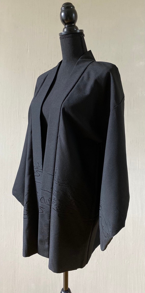 Black Short kimono Robe Authentic Japanese Vintage - Gem