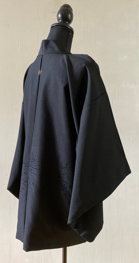Black Short kimono Robe Authentic Japanese Vintage - Gem