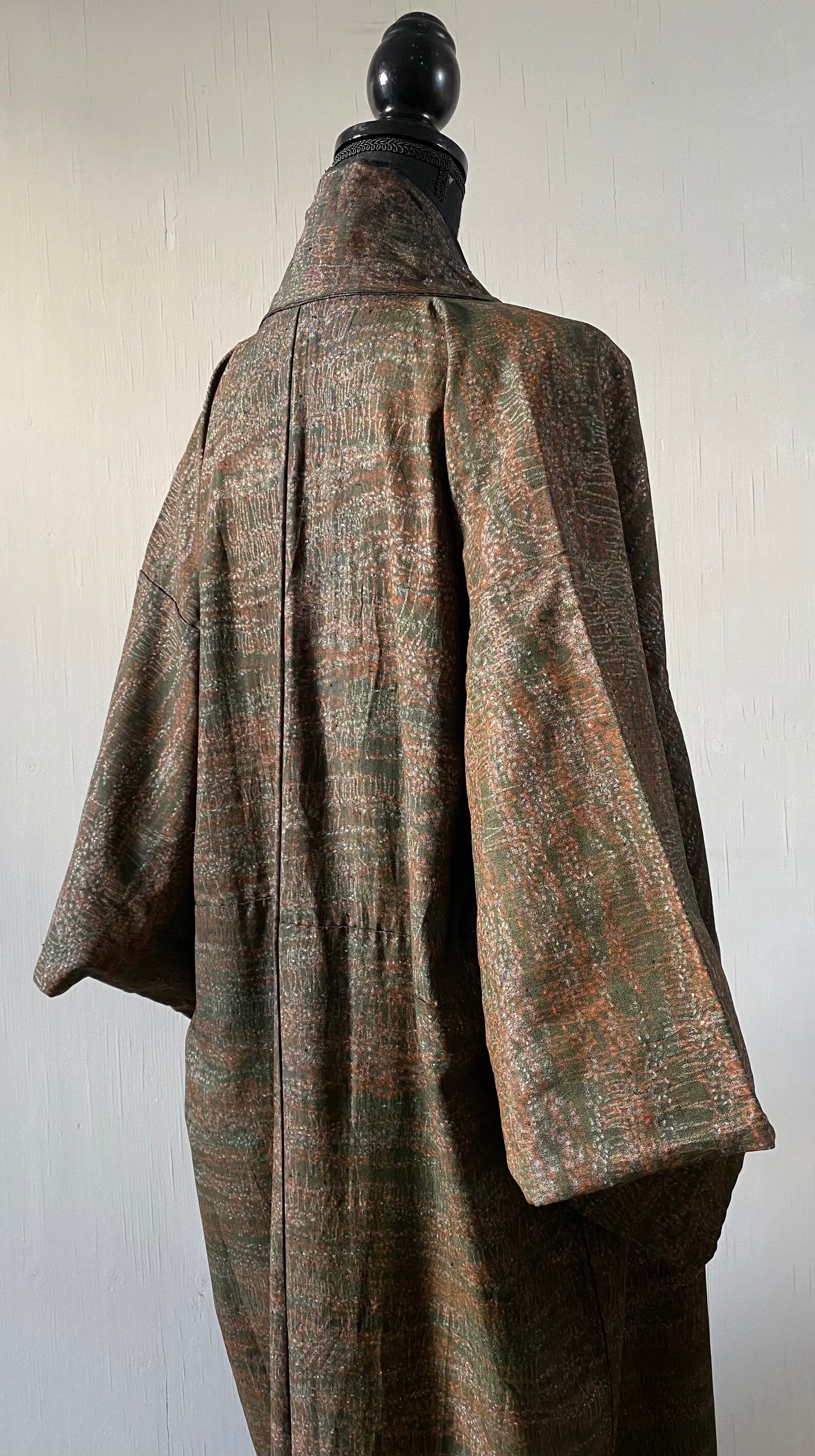 Deep Green Impressionistic Long Kimono Robe Authentic Japanese Vintage ...