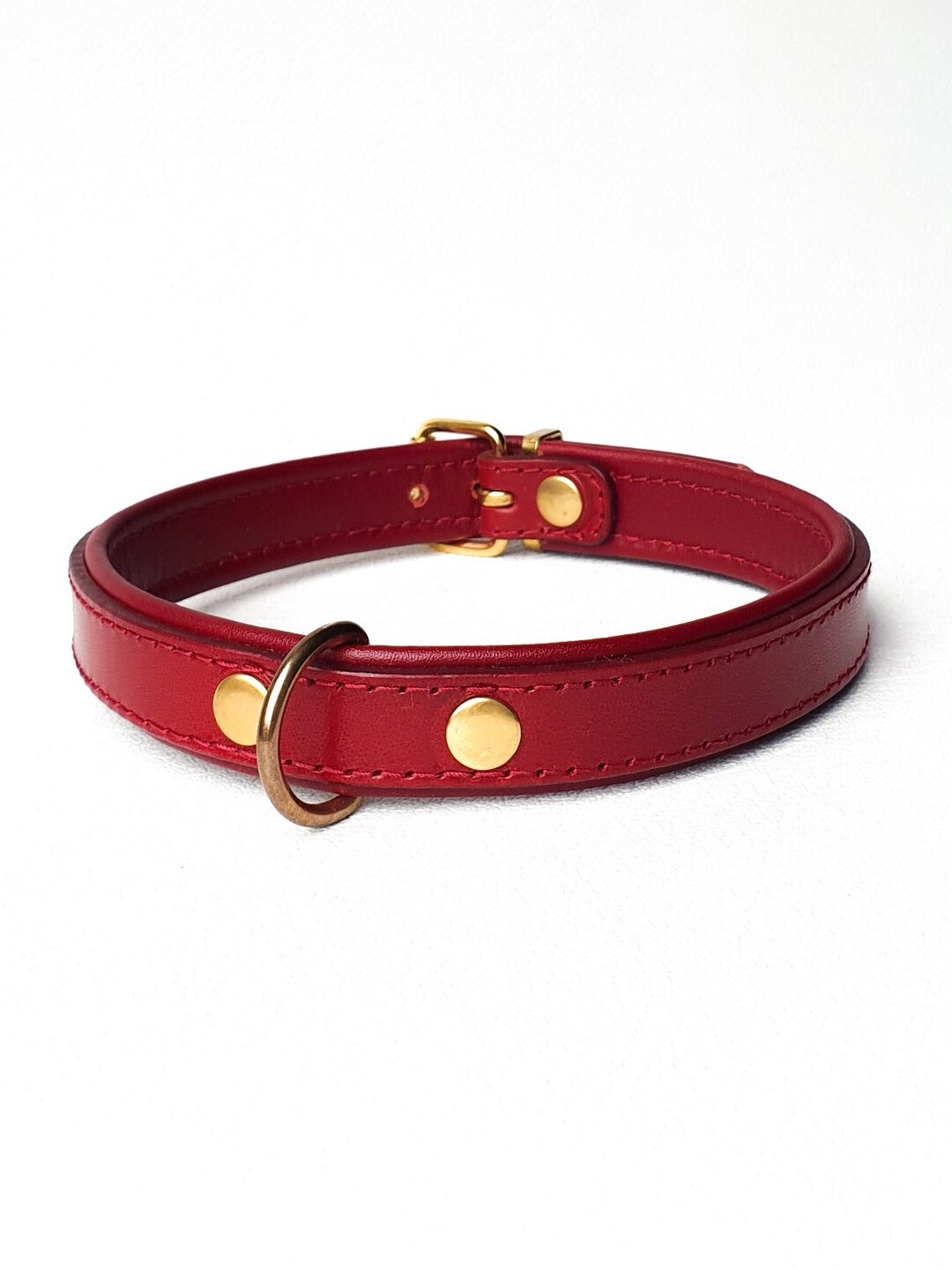 Elegant Discreet Thin Red Leather Collar With Sleek Red - Etsy