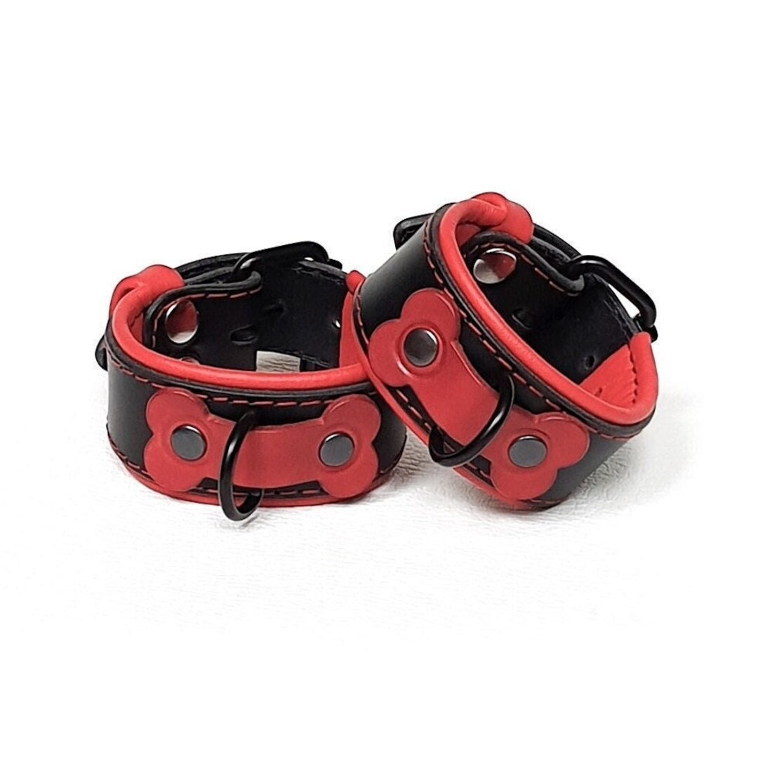 Puppy Play, Leather Cuffs, Handcuffs, Black Hardware, D-ring Attached ...