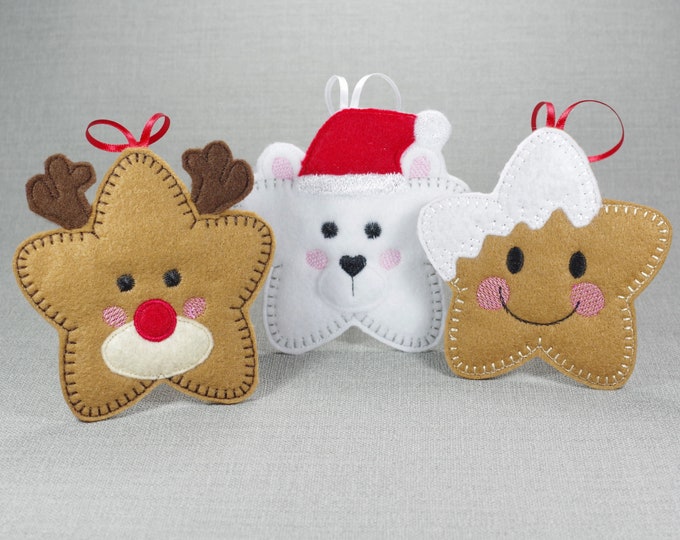Christmas Character Star Decorations, Santa, Elf, Snowman, Christmas ...