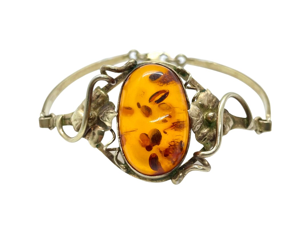 Vintage Art Nouveau Style Polish Vermeil Stone Leaf Design Bracelet - Etsy