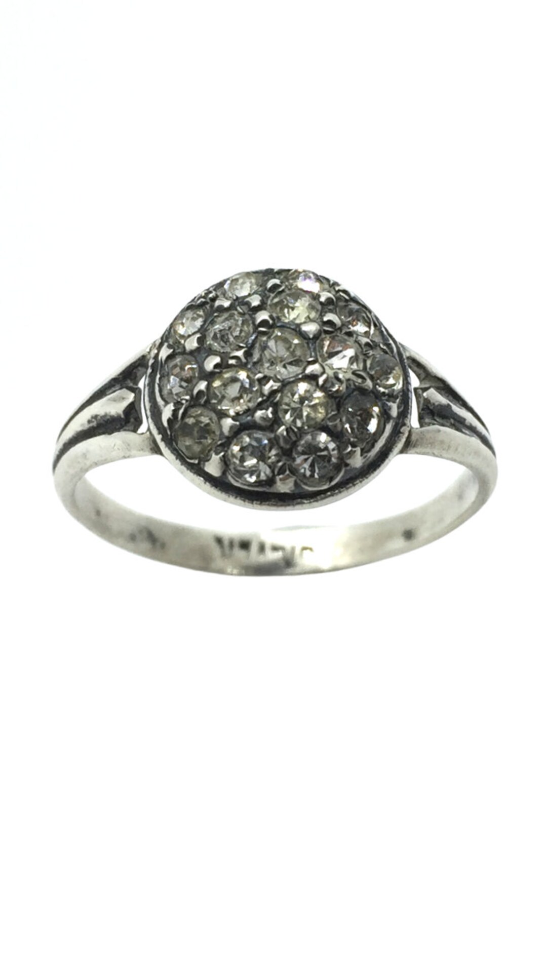 Antique Edwardian Era Sterling Silver Clear Paste Dome Pavé Ring Size L ...