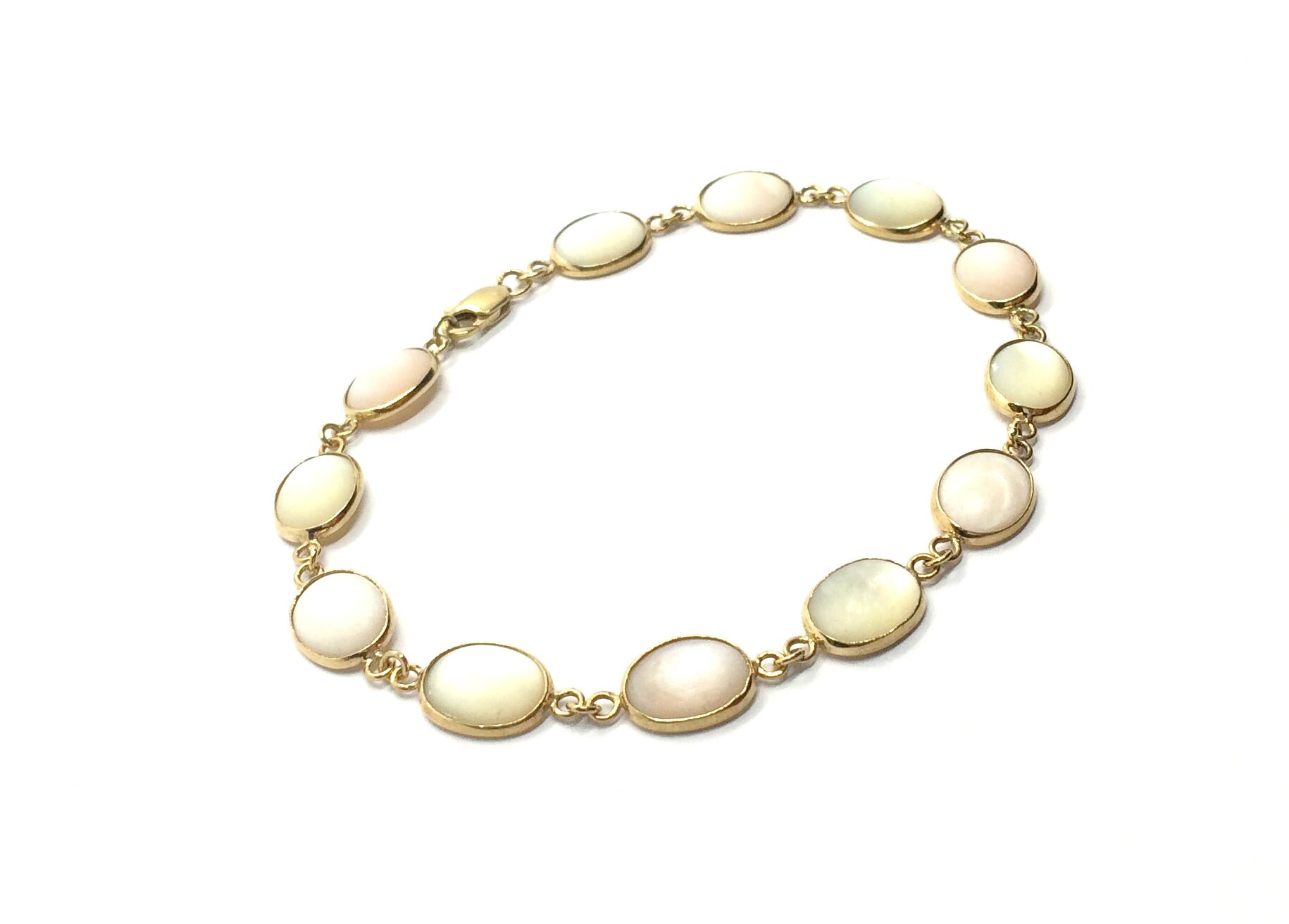 9ct Yellow Gold Pink & White Mother of Pearl Link Bracelet | Etsy