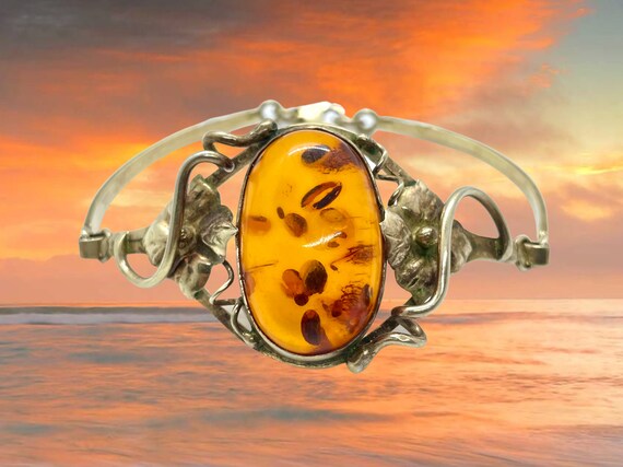 Vintage Art Nouveau Style Polish Vermeil Stone Leaf D… - Gem