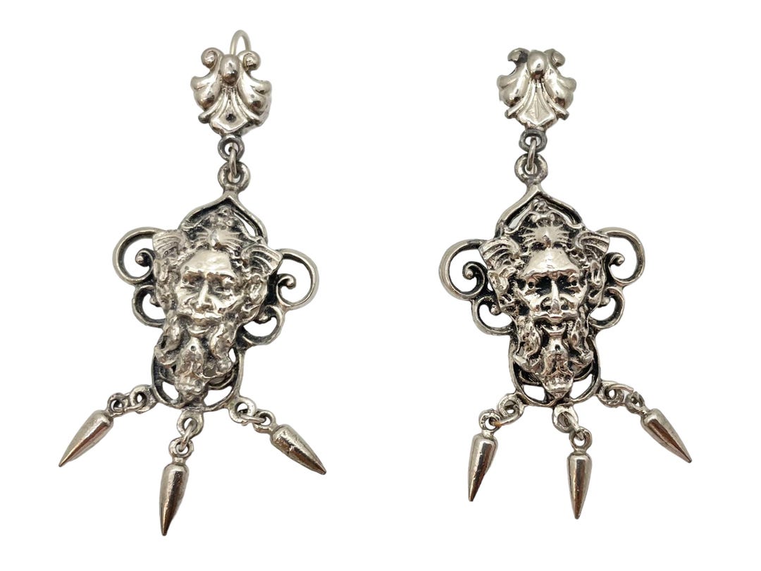 Vintage Silver-tone jewelcraft Bearded God Pendant Dangle Earrings ...