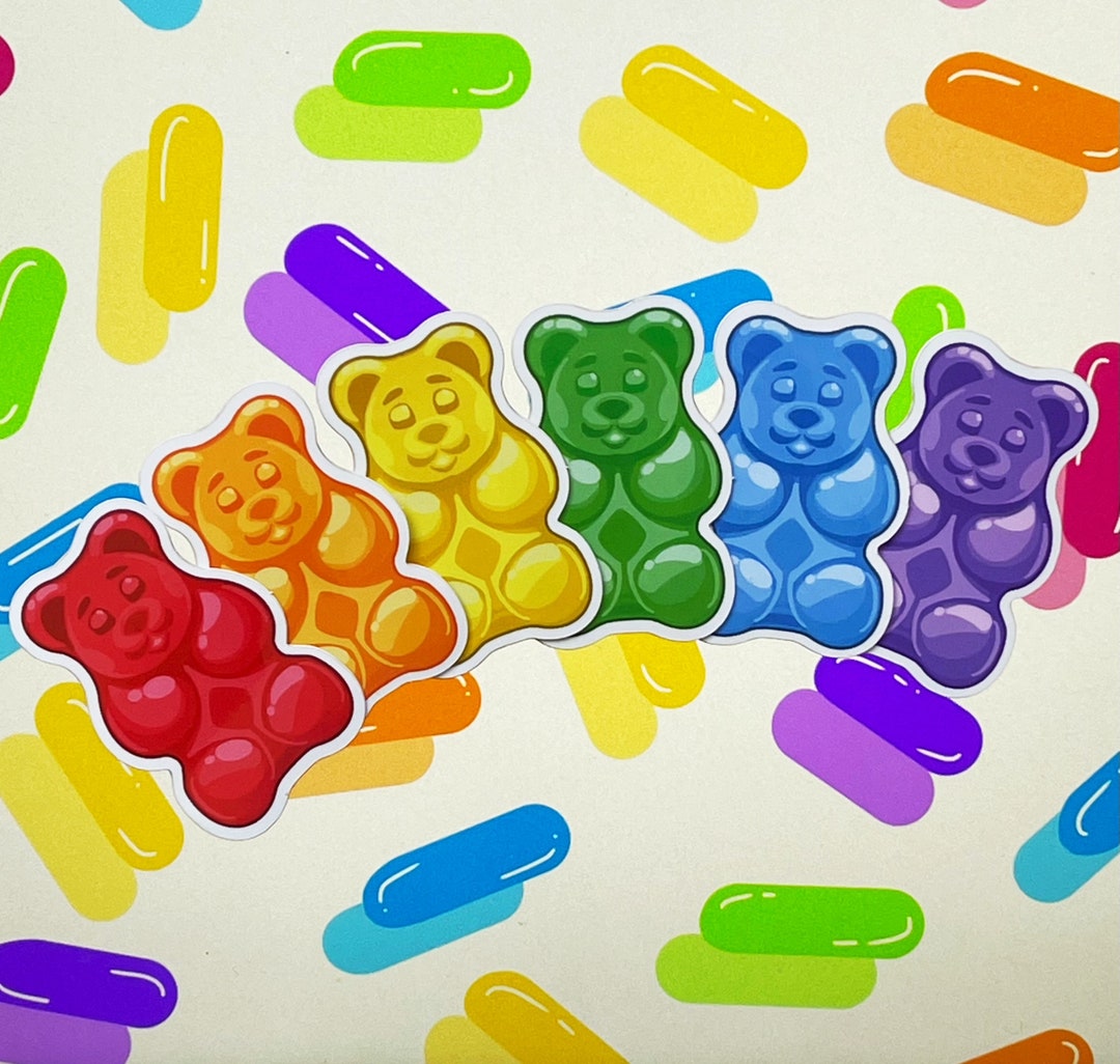 Rainbow Gummy Bear Sticker Pack 6 Pieces Etsy