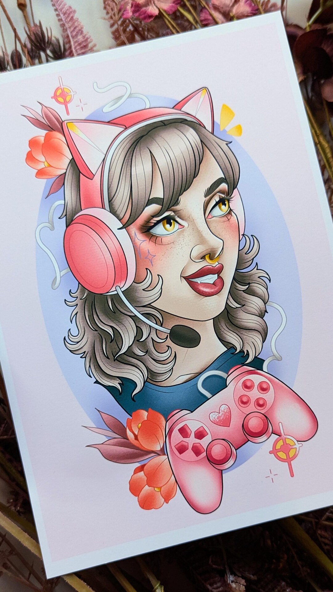 Cat Gamer Girl Print - Headphones, Nerdy, Geek, Girly, Cute, Kawaii ...