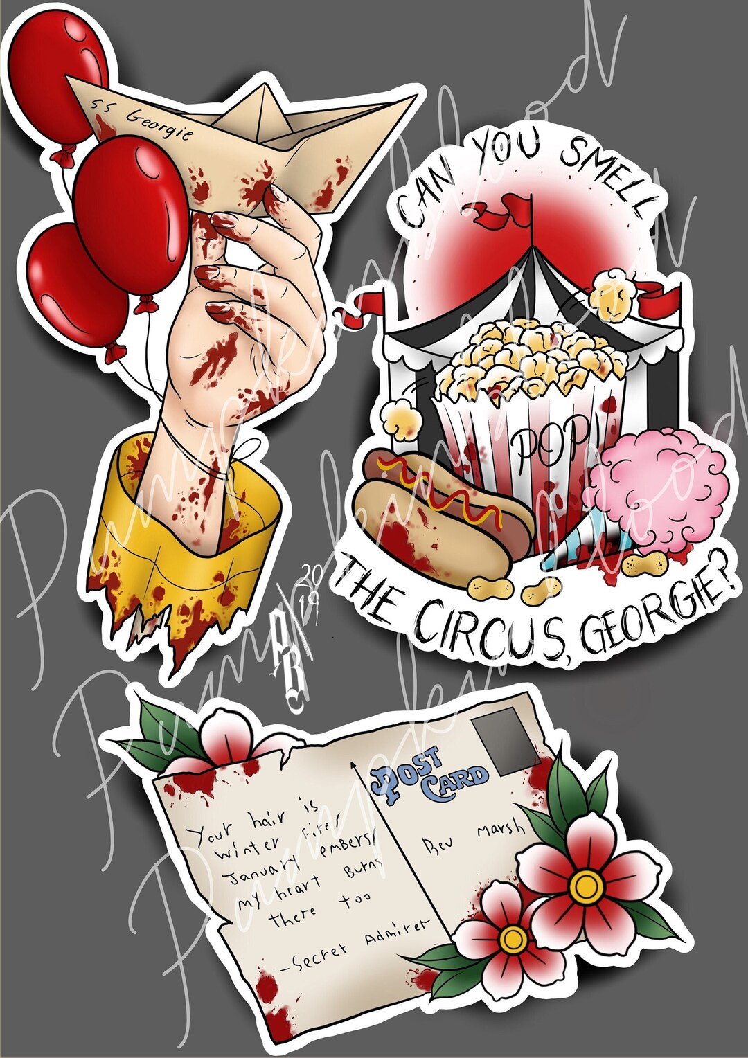Clown Horror Tattoo Flash, Art Print, Clown, Float, Penny Wise, Nerdy ...