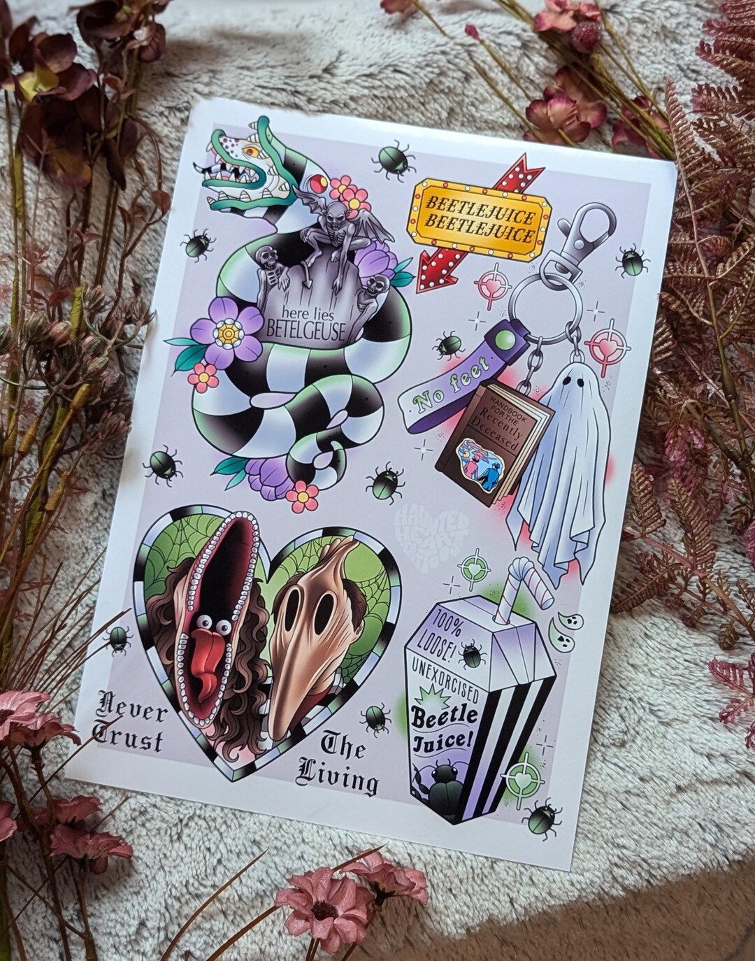 Spooky Beetle Print - Ghost, Tattoo Design, Worm, Horror, Halloween ...