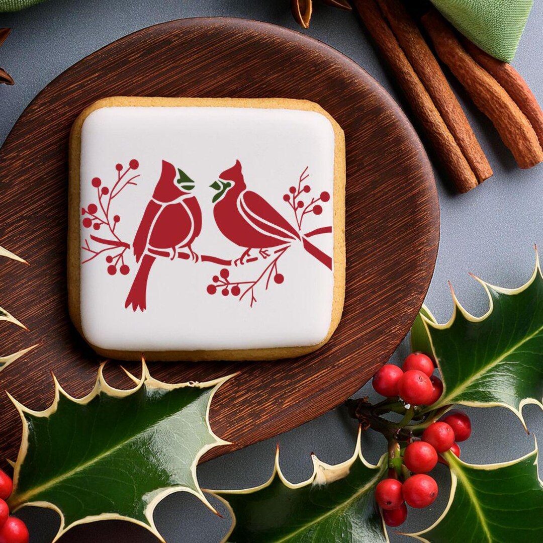 Cardinals on Branch Cookie Stencil | Craft | Designer Stencils | - Etsy