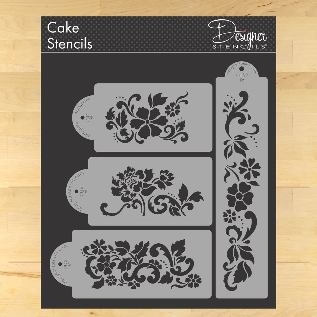 Floral Explosion Cake Side Stencil 4 PC Set by Designer Stencils ...