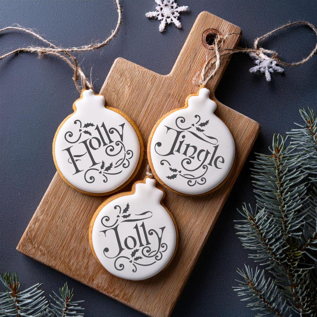 Holly, Jolly and Jingle Cookie Stencil Set Christmas Cookie Stencils ...