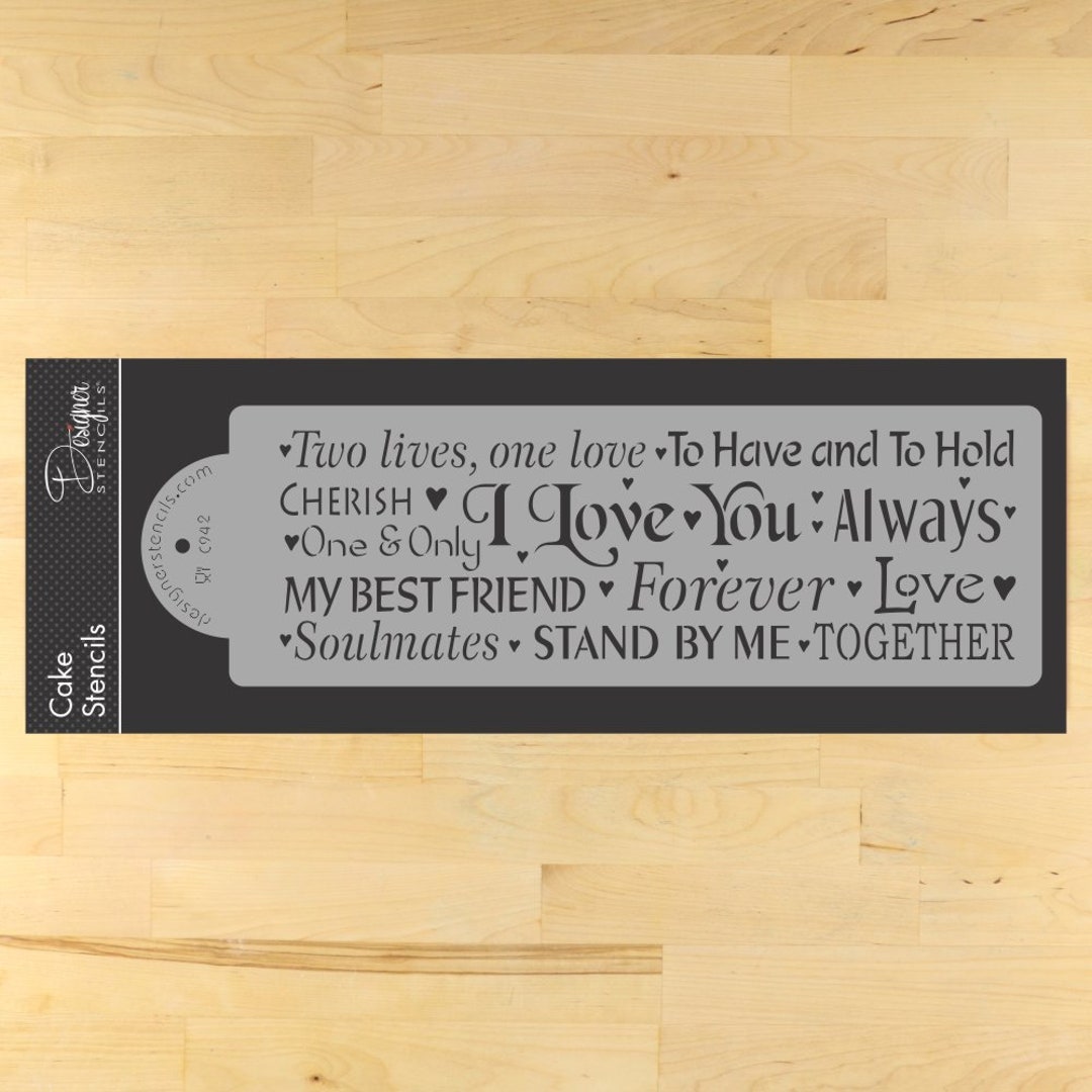 Words of Love Cake Stencil Side by Designer Stencils | DIY Wedding Cake ...
