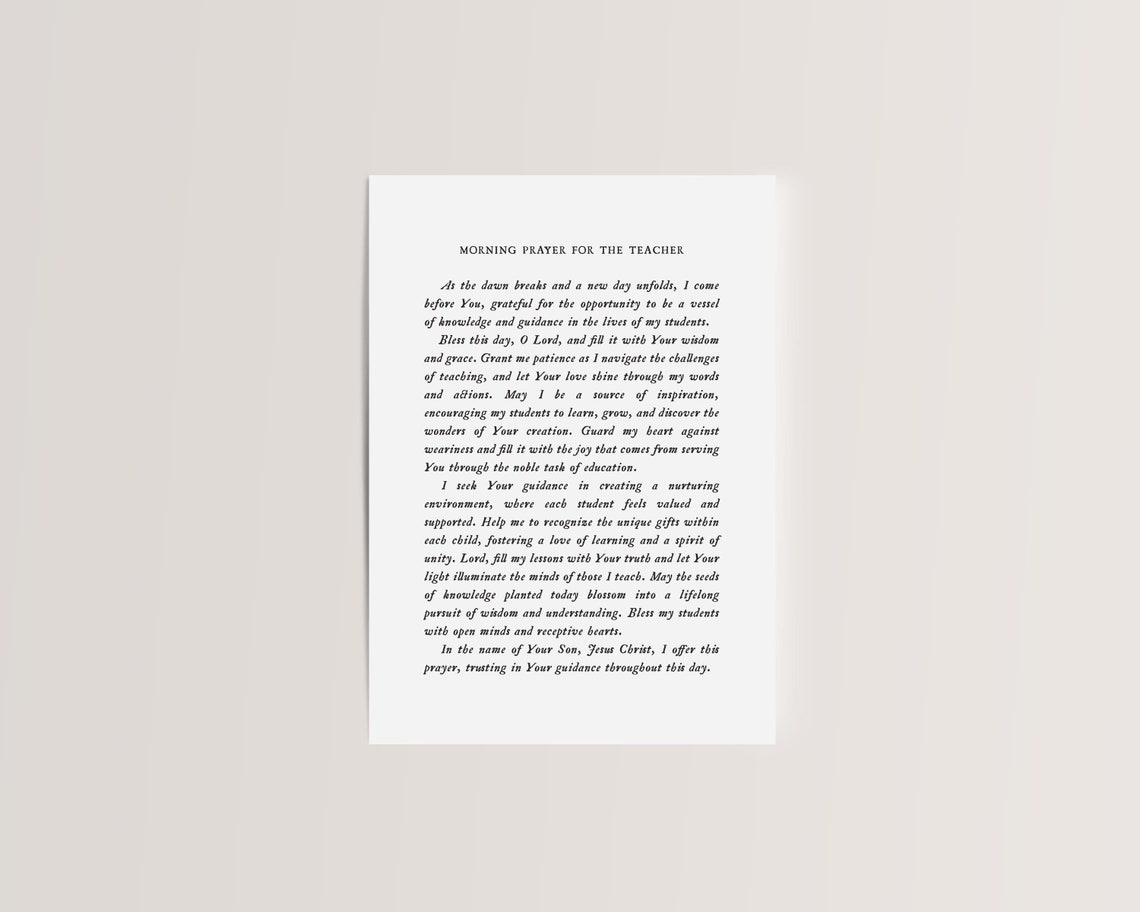 Gift for Teacher, a Prayer for the Teacher, Morning Prayer for ...