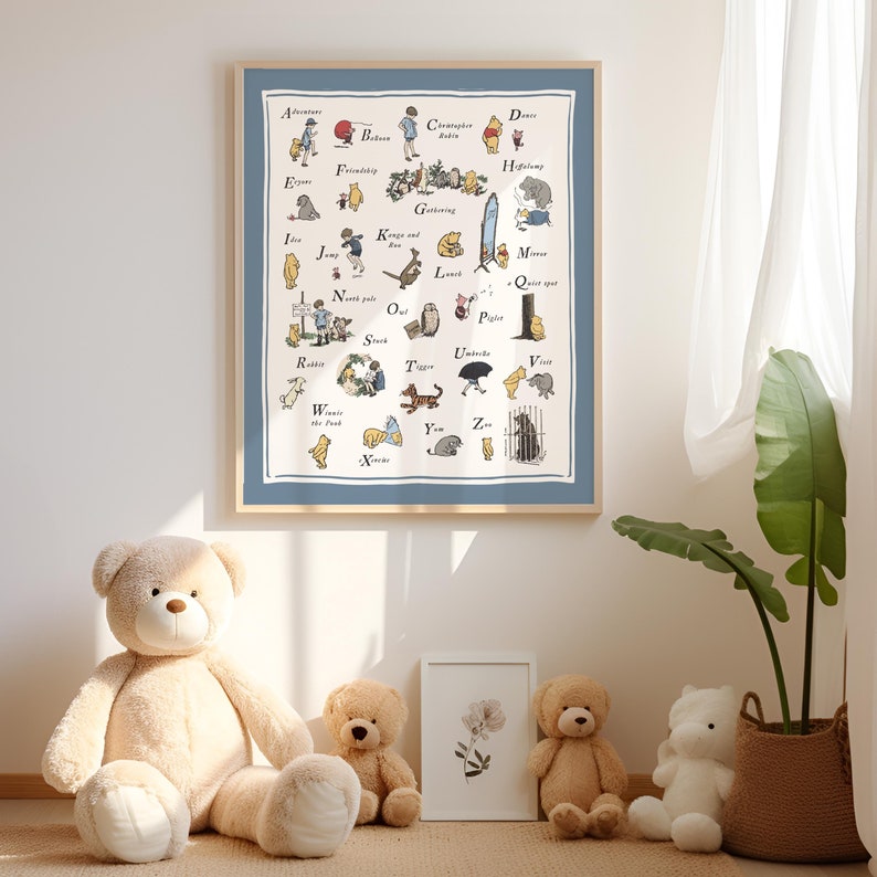 Winnie the Pooh ABC Poster, Alphabet Wall Decor, Original Hundred Acre ...