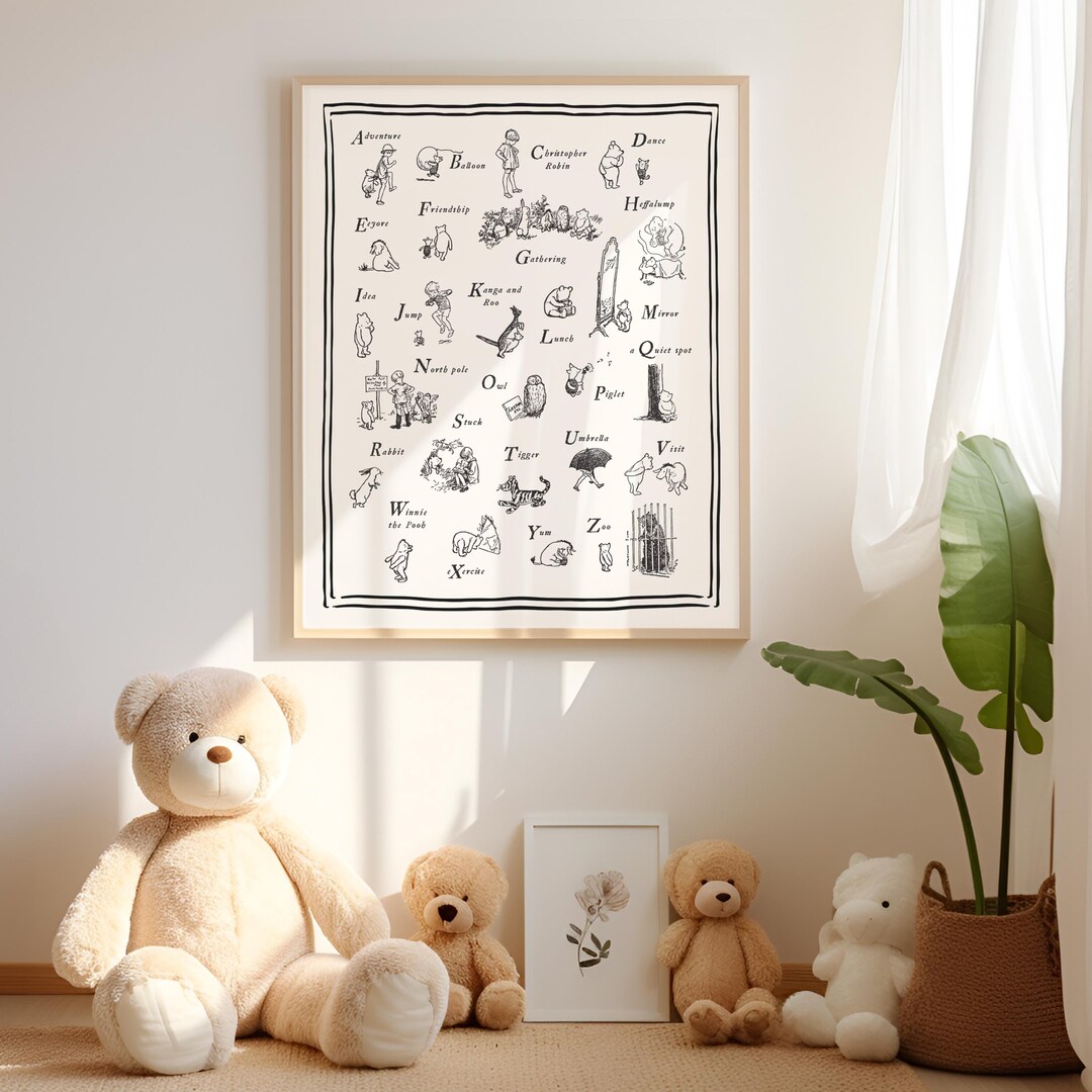 Black and White Winnie the Pooh ABC Poster, Alphabet Wall Decor ...